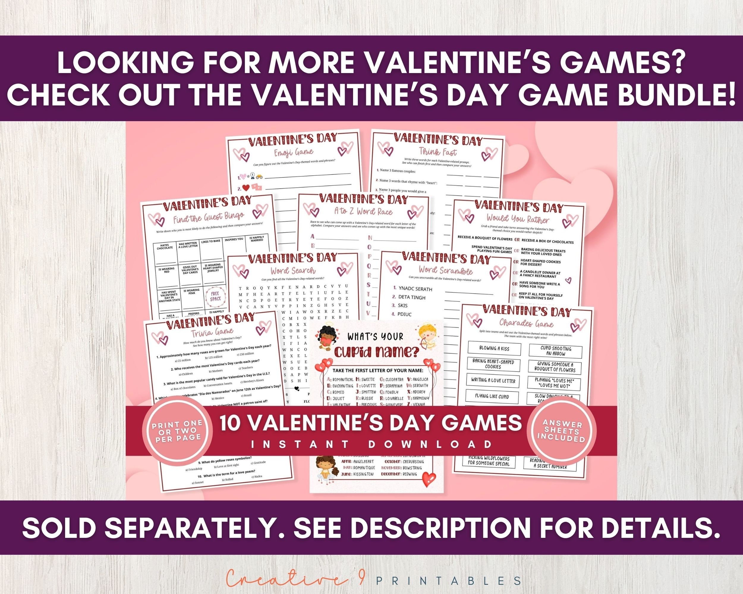 Valentine's Day Trivia Printable Game for Kids and Adults, 10 Fun ...