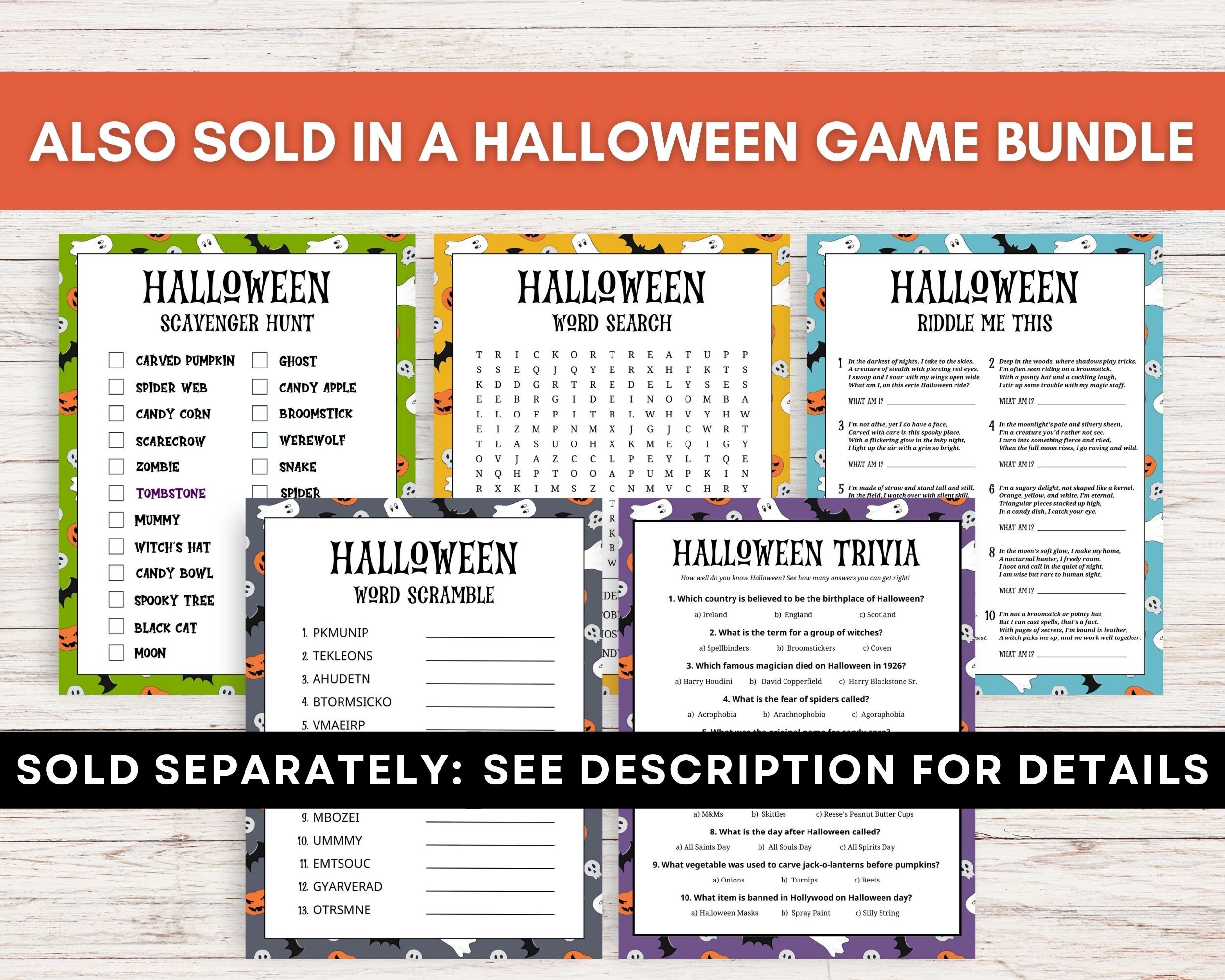 Printable Halloween Trivia Game for Kids and Adults, 10 Halloween ...