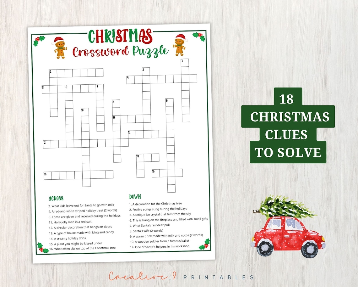Printable Christmas Crossword Puzzle for Kids and Adults, Fun Christmas ...