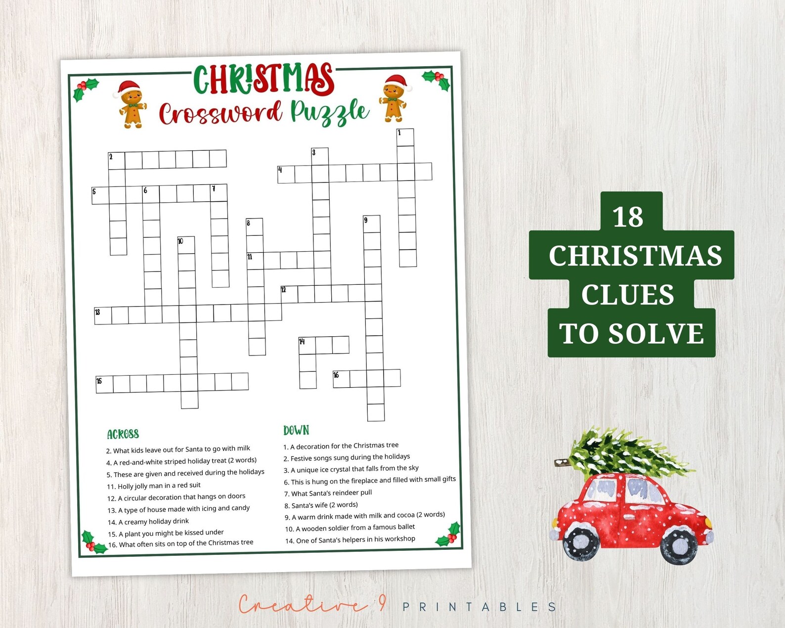 Printable Christmas Crossword Puzzle for Kids and Adults, Fun Christmas ...