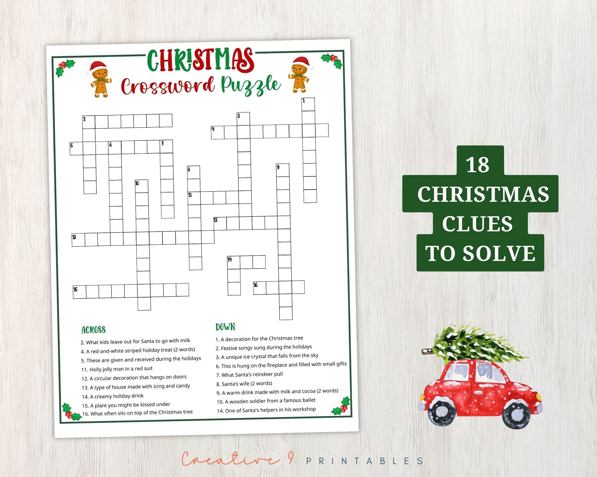 Printable Christmas Crossword Puzzle for Kids and Adults, Fun Christmas ...