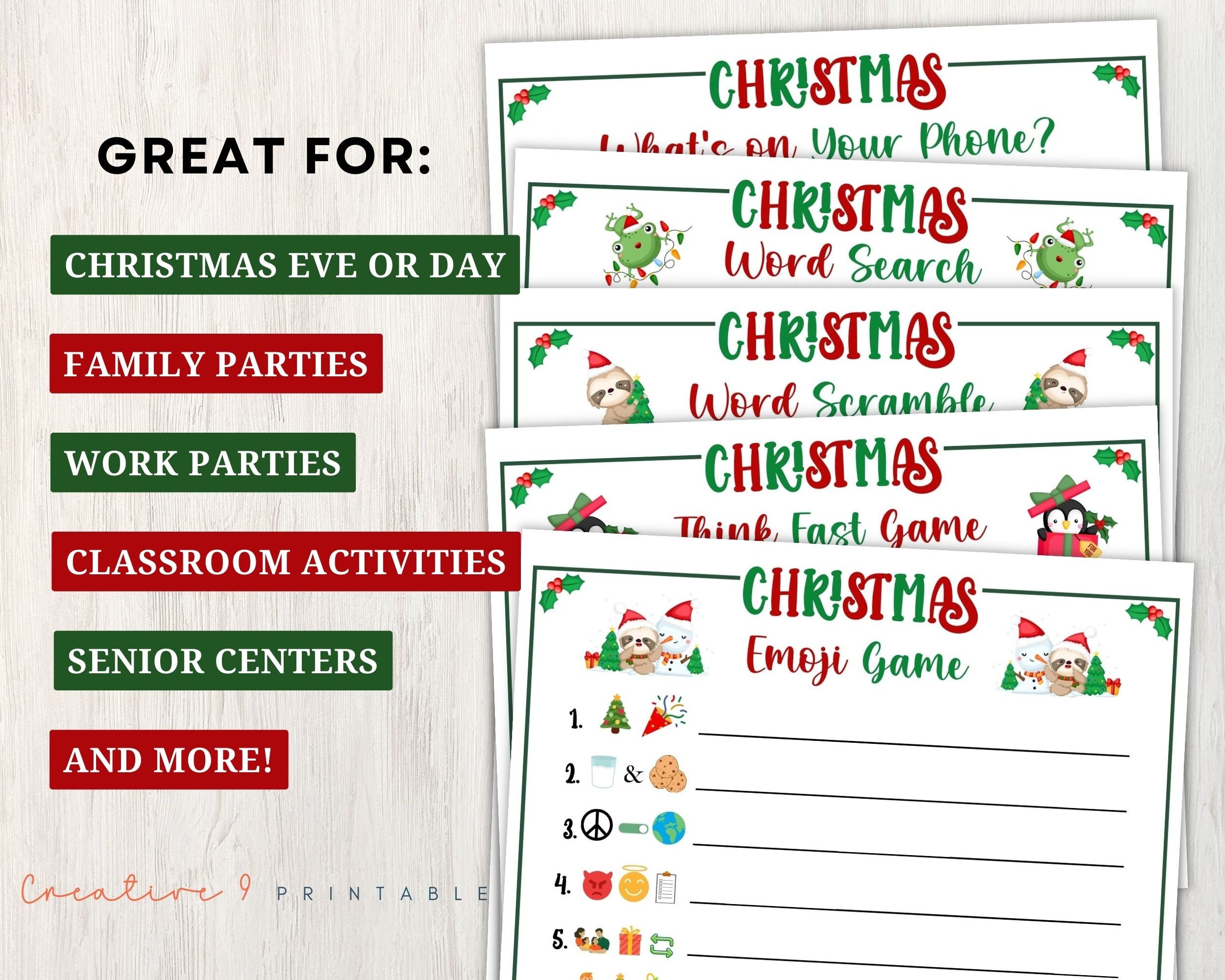 Printable Christmas Game Bundle for Families, 15 Fun Christmas Games ...