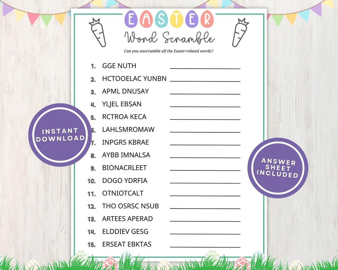 Easter Word Scramble Printable Game for Kids and Adults, 15 Spring ...