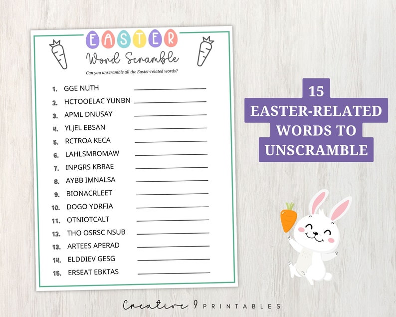 Easter Word Scramble Printable Game for Kids and Adults, 15 Spring ...