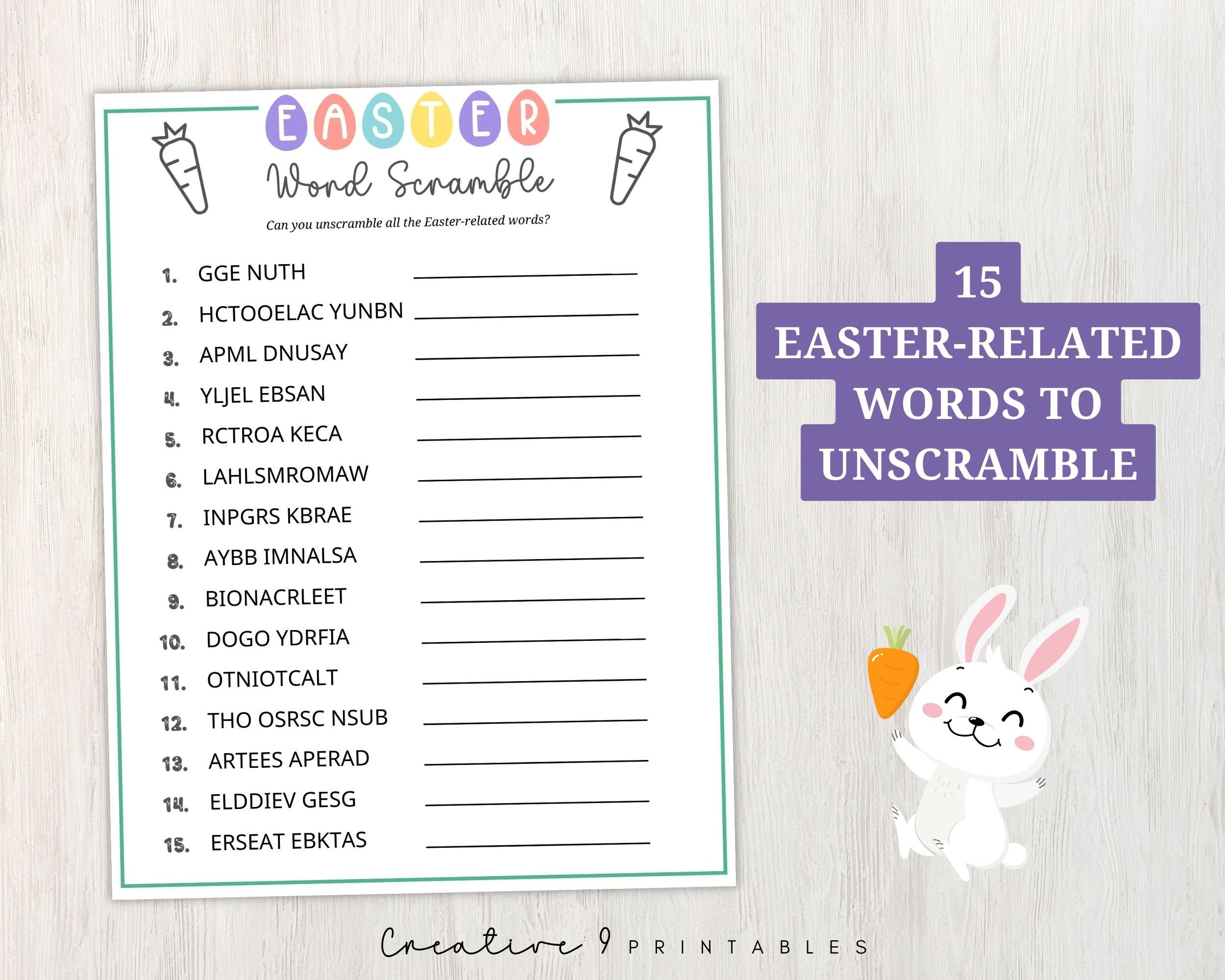 Easter Word Scramble Printable Game for Kids and Adults, 15 Spring ...