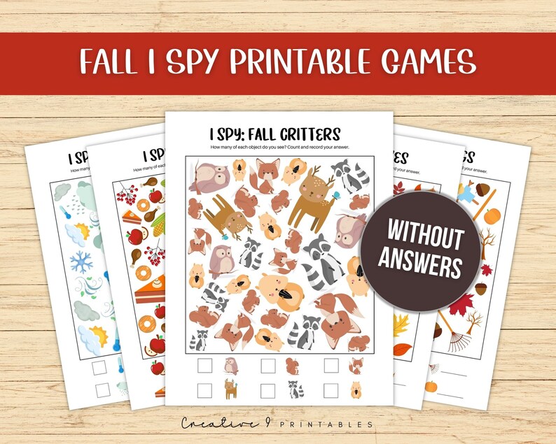 Printable I Spy Fall Game Bundle for Kids, 5 I Spy Games With Fall ...