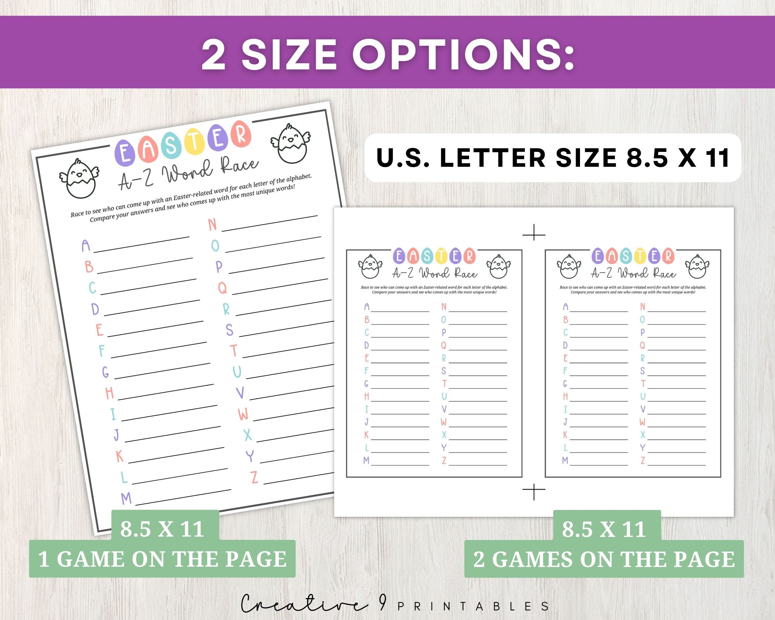 Printable Easter A to Z Game for Kids and Adults, Easter A-Z Word Race ...