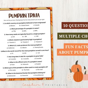 Pumpkin Trivia Game Printable for Kids and Adults, 10 Fall Trivia ...