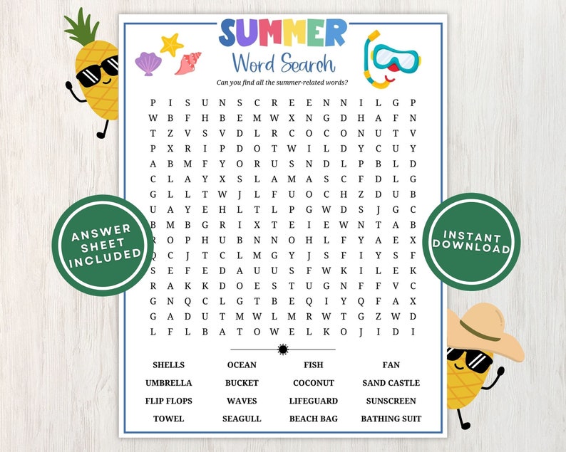 Summer Word Search Puzzle for Kids and Adults, Fun Summertime Printable ...