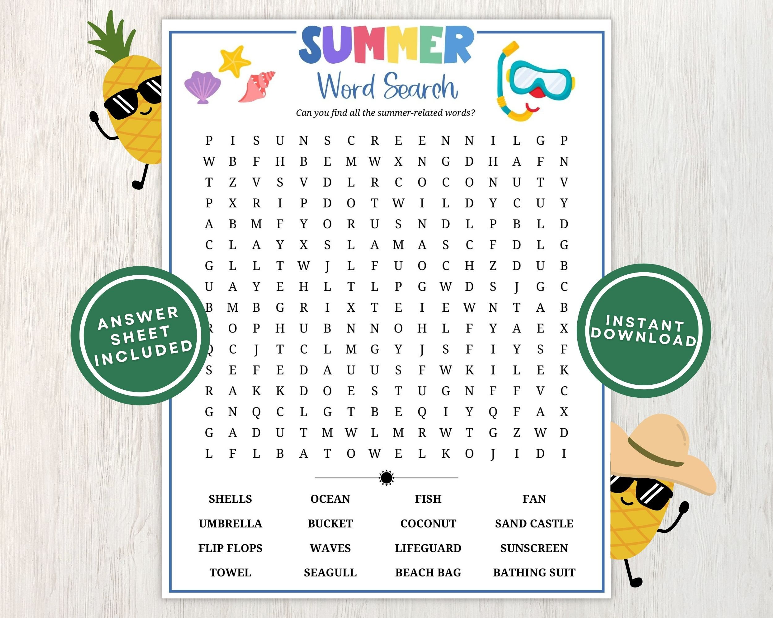 Summer Word Search Puzzle for Kids and Adults, Fun Summertime Printable ...
