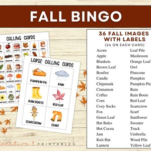 Printable Fall Bingo Game for Kids and Adults, 50 Bingo Cards and Bonus ...