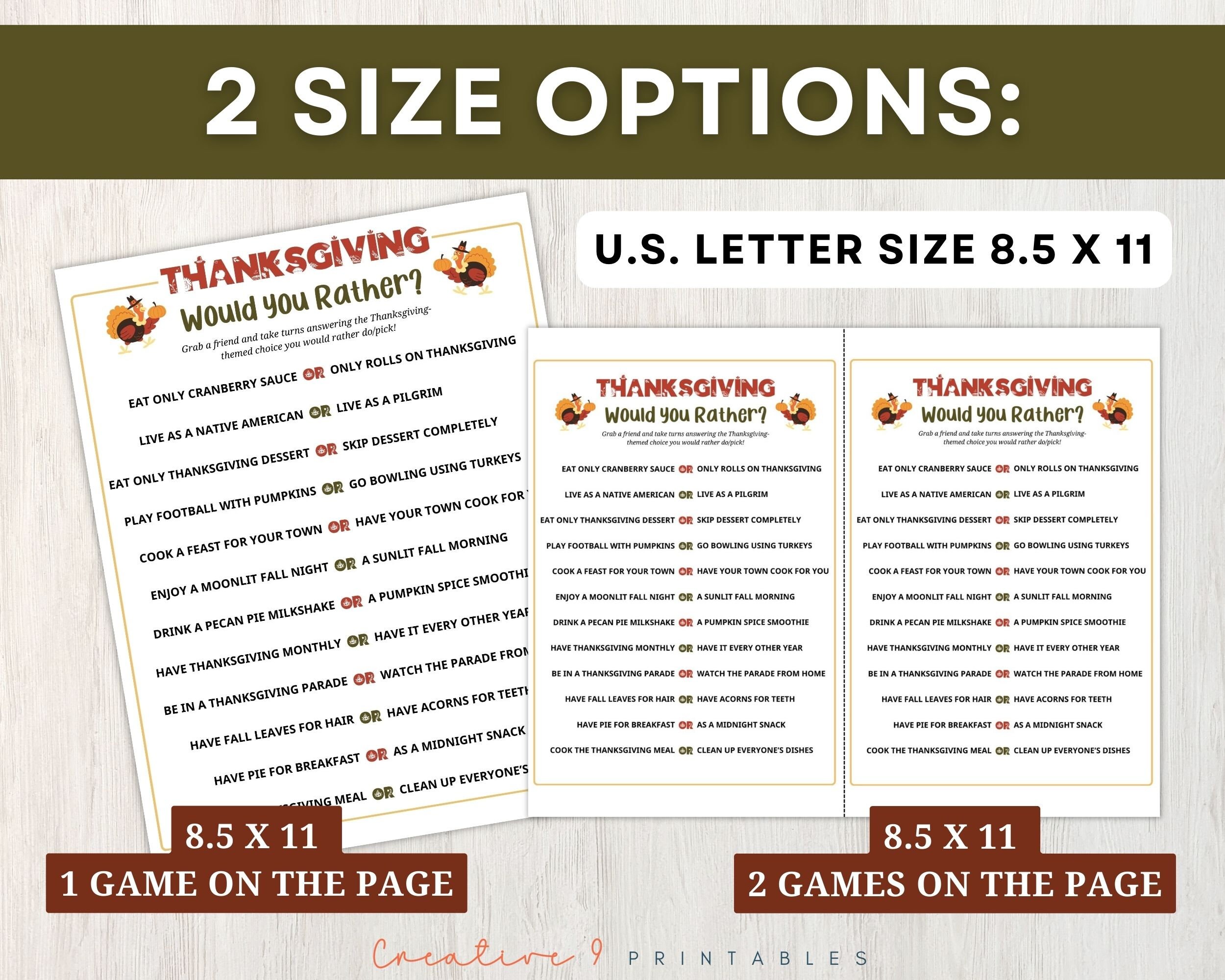 Printable Thanksgiving Would You Rather Game for Kids and Adults, Would ...