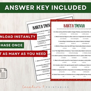 Printable Santa Trivia Game for Adults and Kids, 10 Fun Santa Trivia ...