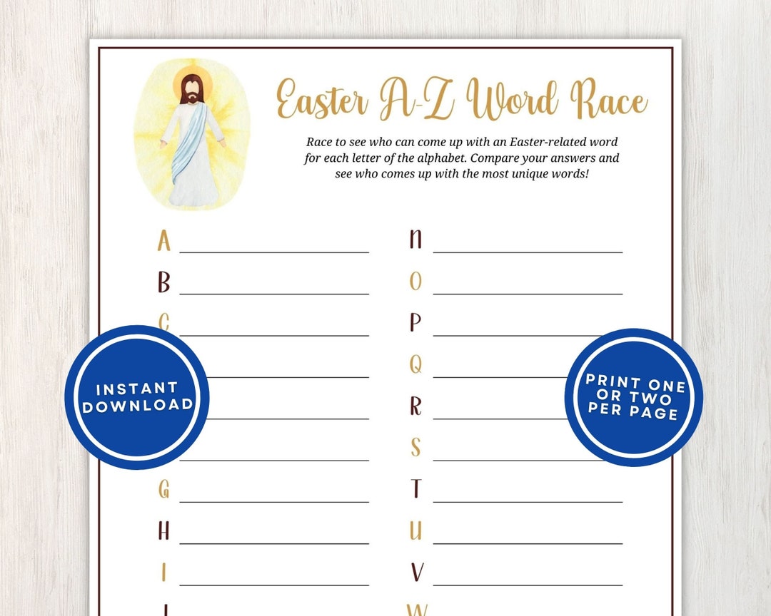 Christian Easter A to Z Word Race, Fun Printable Easter A-Z Game for ...