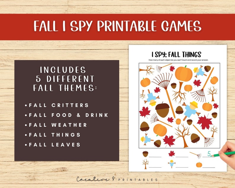 Printable I Spy Fall Game Bundle for Kids, 5 I Spy Games With Fall ...