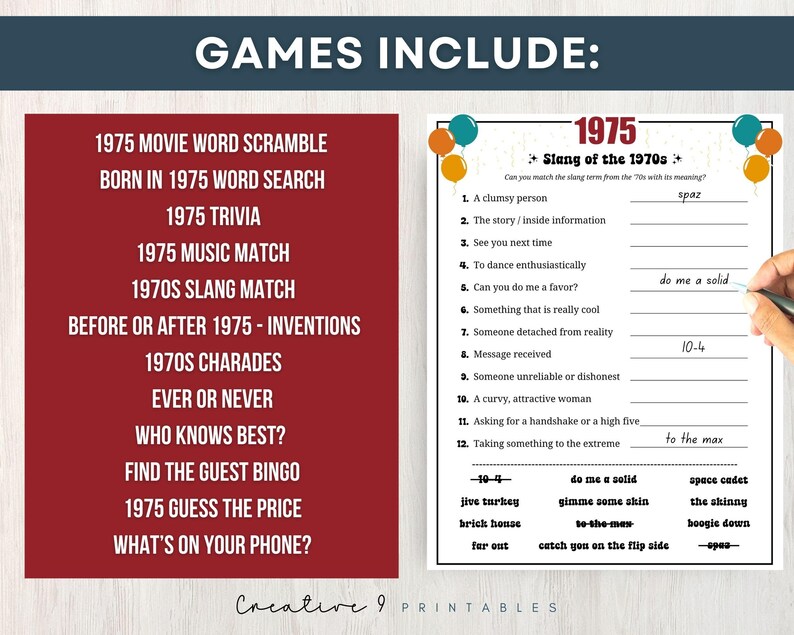 Born in 1975 Trivia Bundle, 50th Birthday Party Games W/ Answers, Fun ...