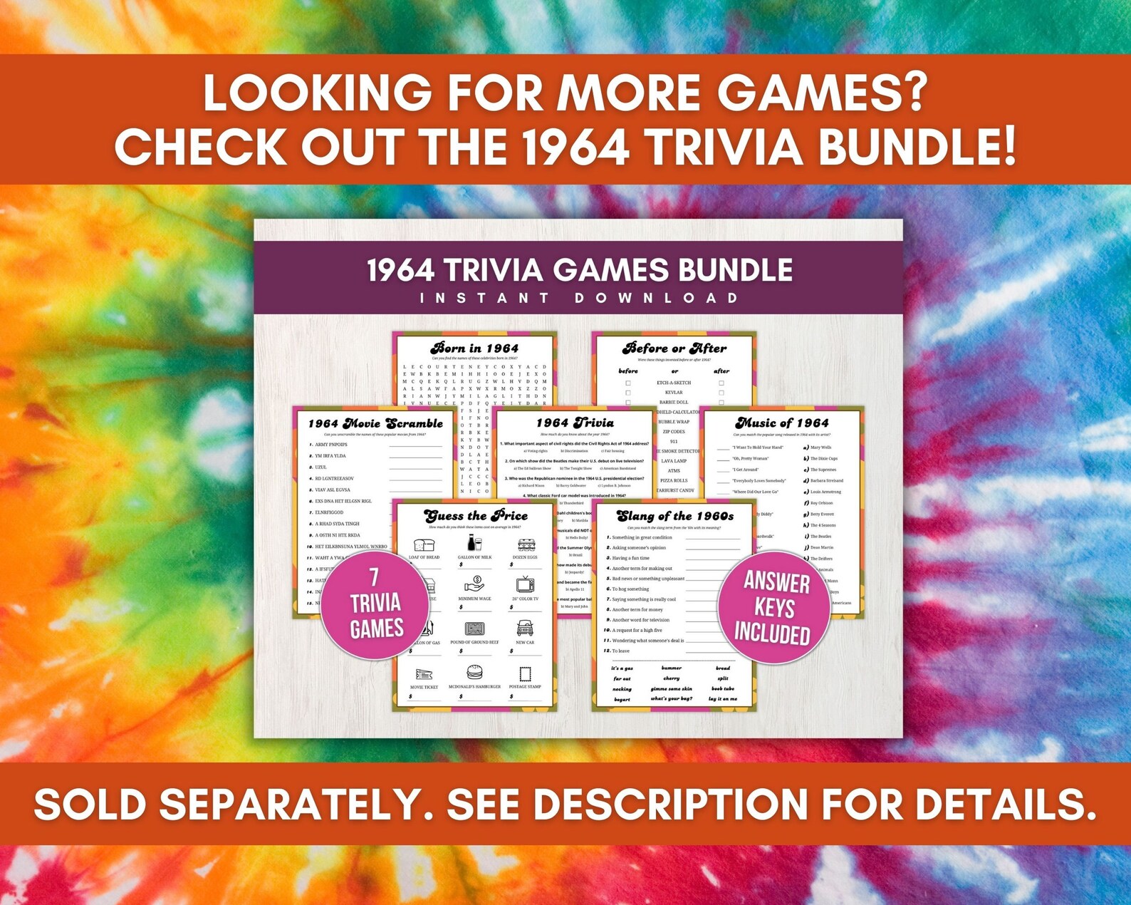 1964 Trivia With Answers, Printable 61st Birthday Party or Anniversary ...