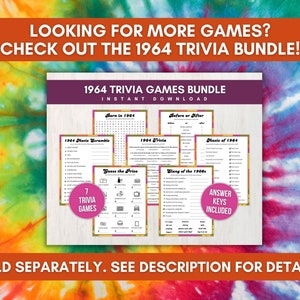 1964 Trivia With Answers, Printable 62nd Birthday or Anniversary Party ...