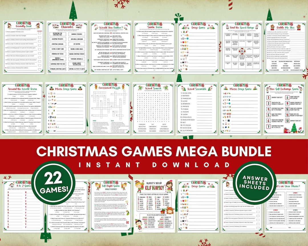 Printable Christmas Game Bundle for Kids and Adults, 22 Christmas Games ...