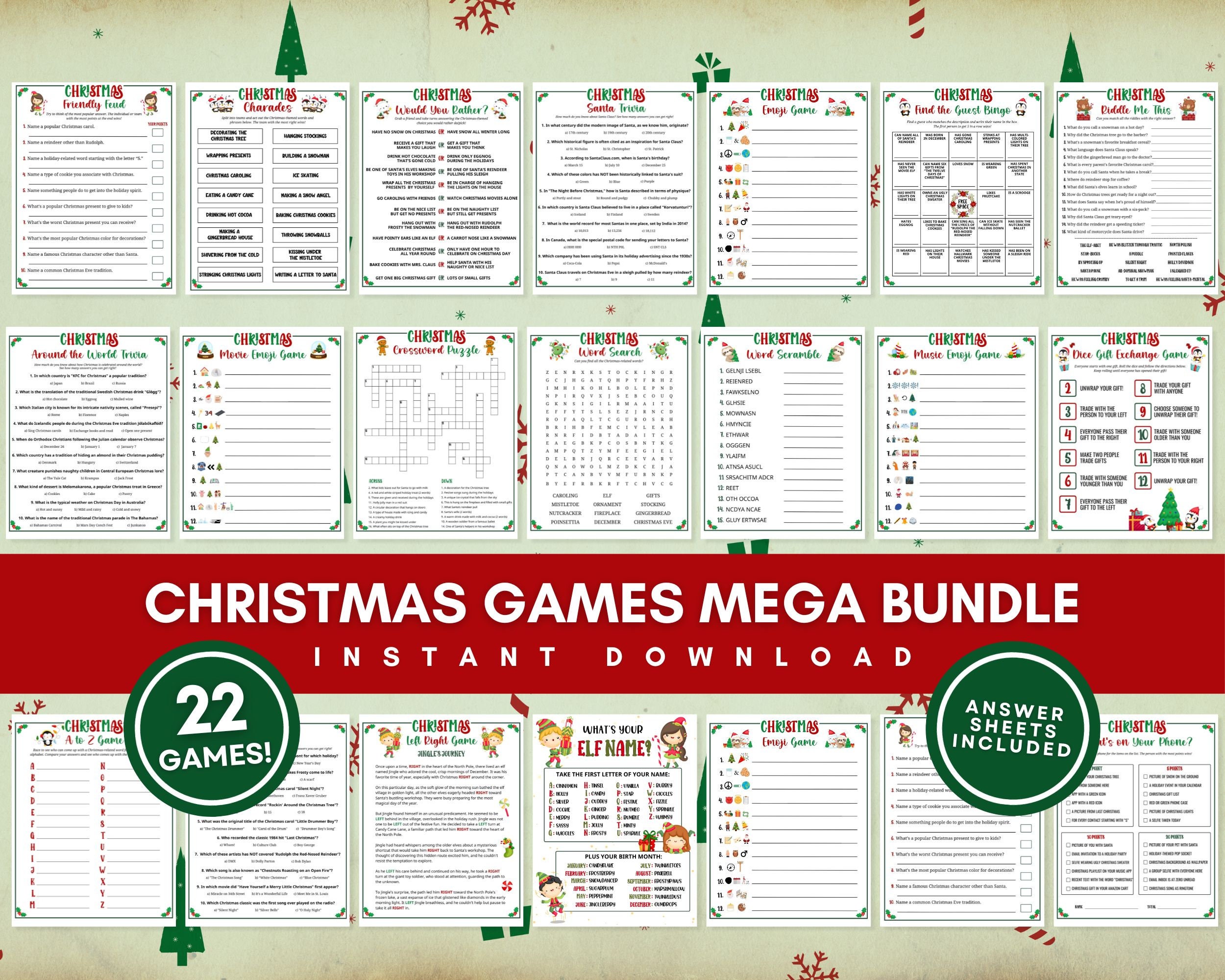 Printable Christmas Game Bundle for Kids and Adults 22 - Etsy