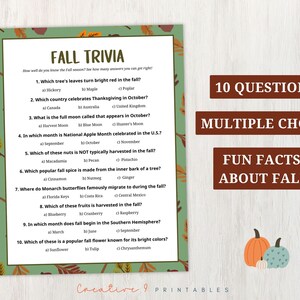 Printable Fall Trivia Game for Kids and Adults, 10 Fall Trivia ...