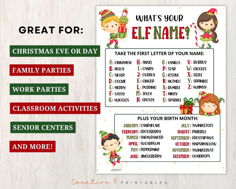Printable What's Your Elf Name Christmas Game for Kids and Families ...