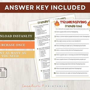Printable Thanksgiving Friendly Feud Game for Family Gatherings and ...