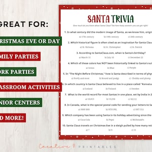 Printable Santa Trivia Game for Adults and Kids, 10 Fun Santa Trivia ...