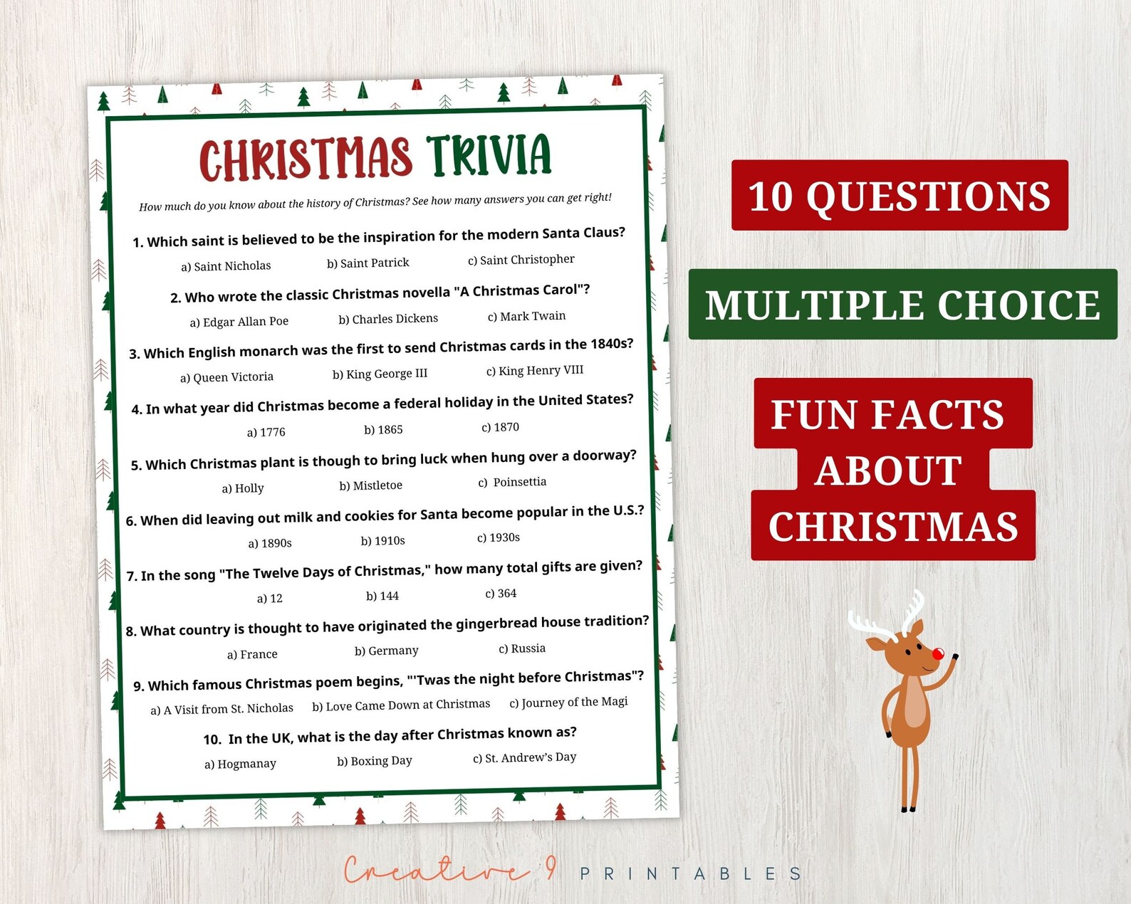 Printable Christmas Trivia Game for Adults and Kids, 10 Christmas ...