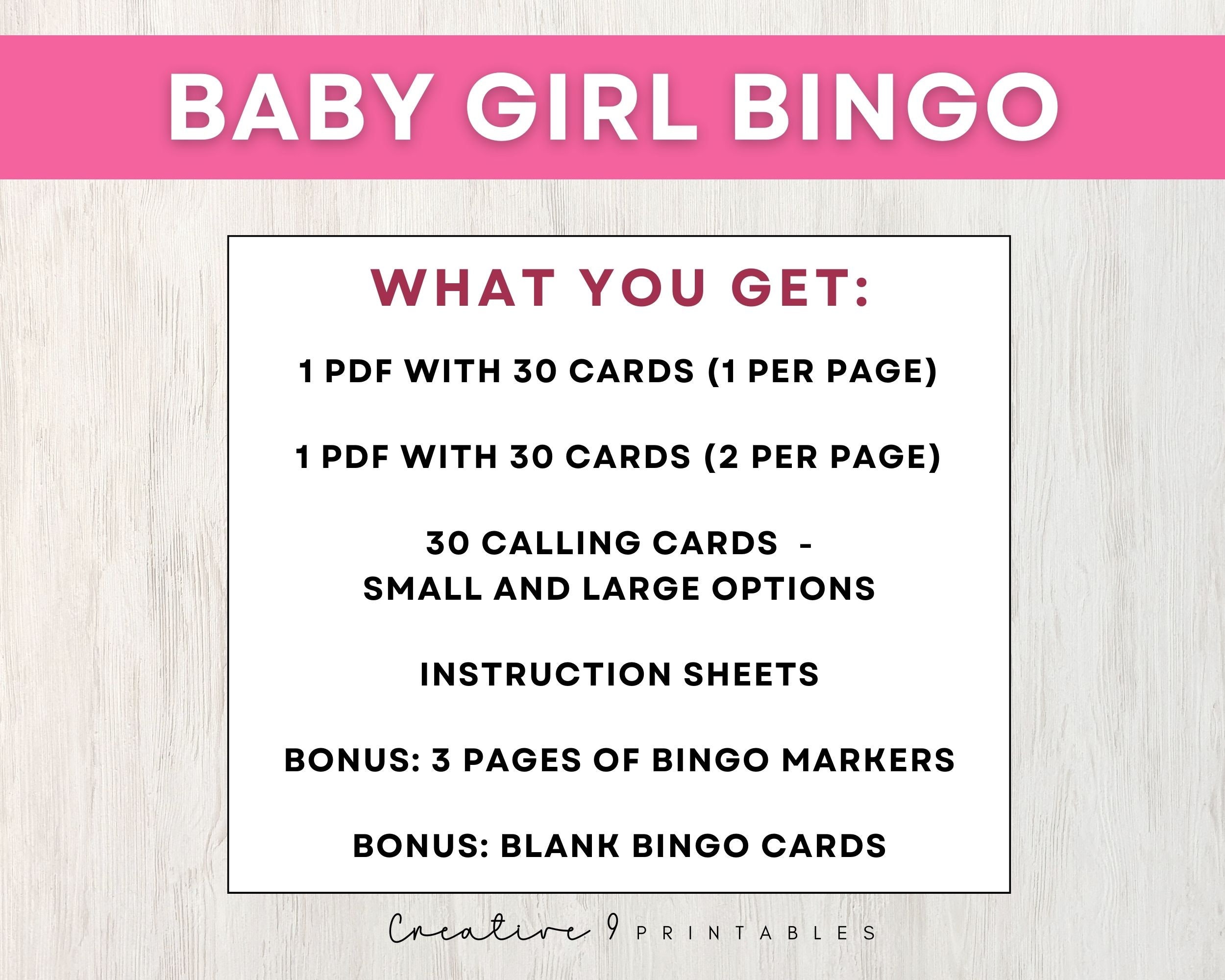 Baby Shower Bingo Game, 30 Printable Baby Girl Bingo Cards, Fun for a ...