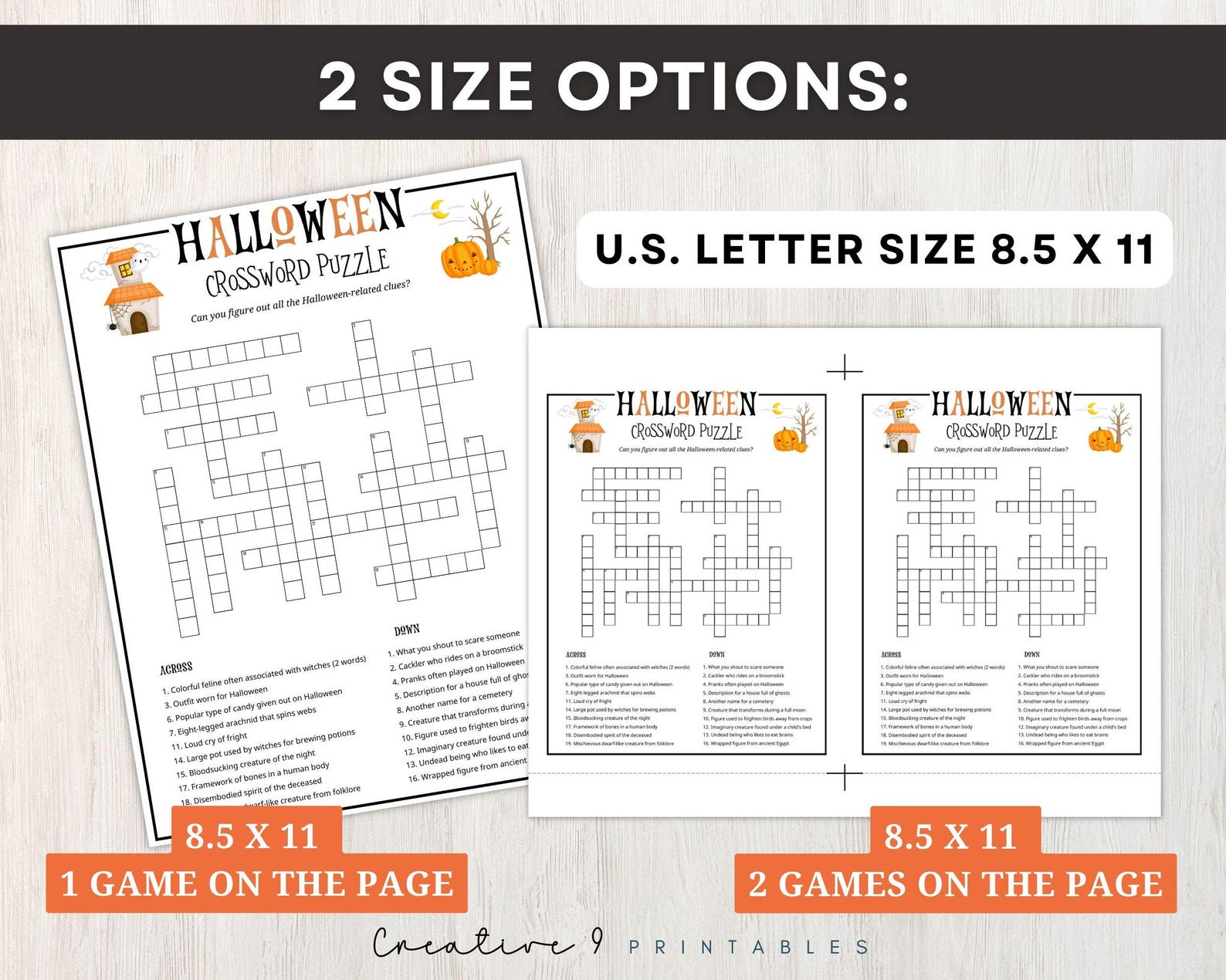 Halloween Crossword Puzzle for Kids and Adults, Fun Printable Halloween ...
