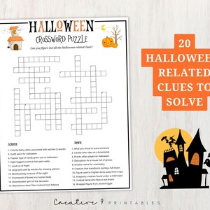 Halloween Crossword Puzzle for Kids and Adults, Fun Printable Halloween ...