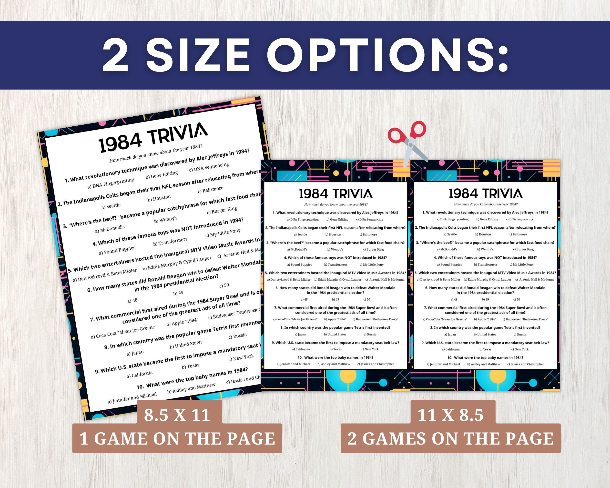 1984 Trivia Game Bundle for Adults, Seven Fun Printable 41st Party ...