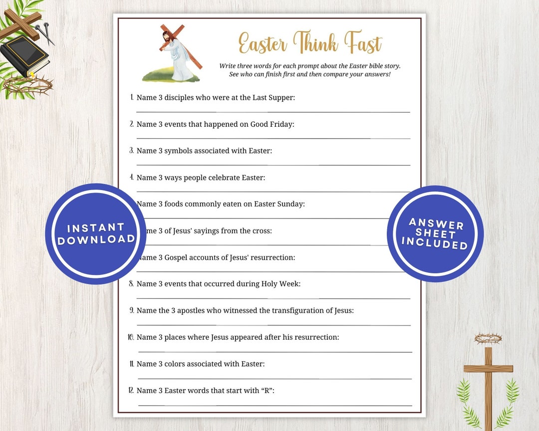 Christian Easter Think Fast Printable Game, Think Quick Icebreaker ...
