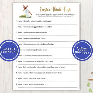 Christian Easter Think Fast Printable Game, Think Quick Icebreaker ...
