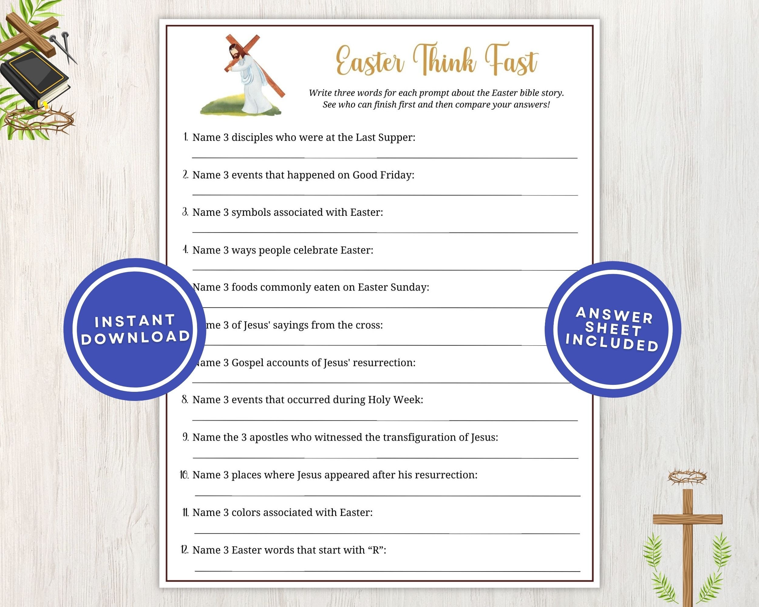 Christian Easter Think Fast Printable Game, Think Quick Icebreaker ...