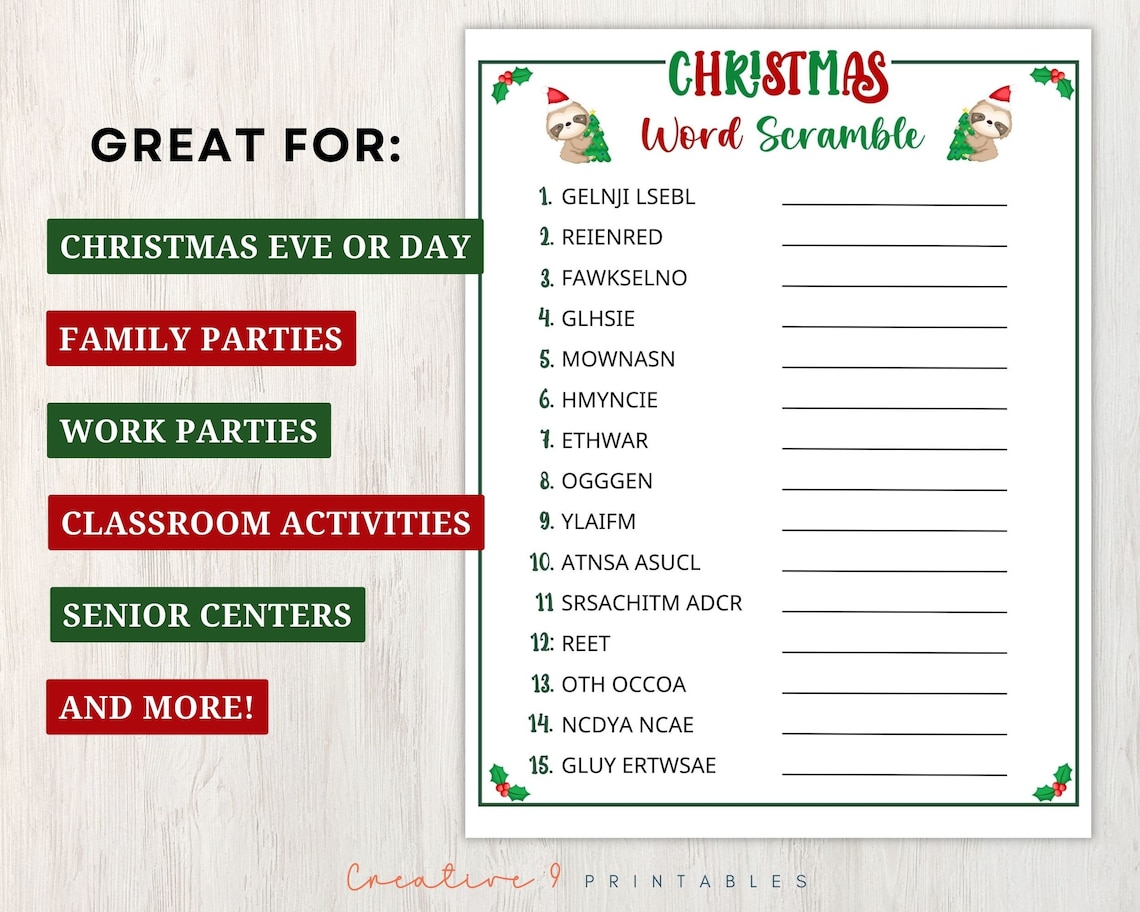 Christmas Word Scramble Printable Game for Kids and Adults With Answer ...