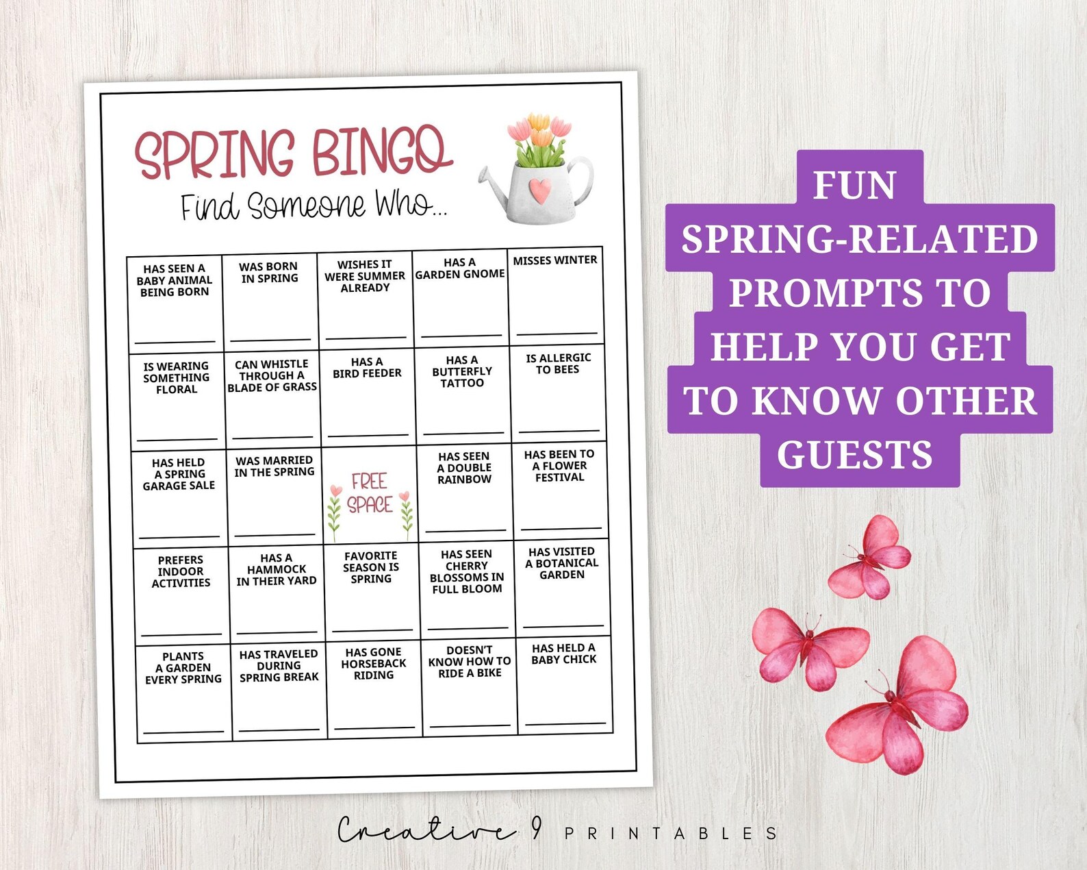 Spring Find the Guest Bingo Printable Game for Adults, 50 Prefilled ...