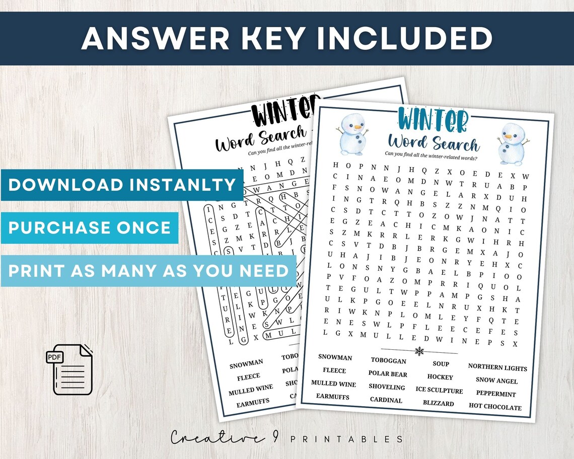 Printable Winter Word Search for Kids and Adults, Wordsearch Puzzle ...