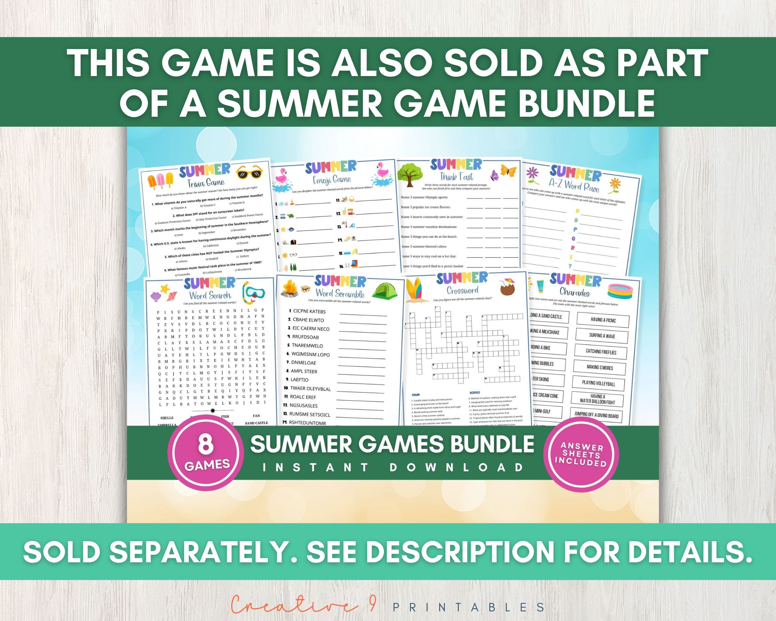Summer Charades Printable Game for Kids and Teens, 30 Prompts With ...