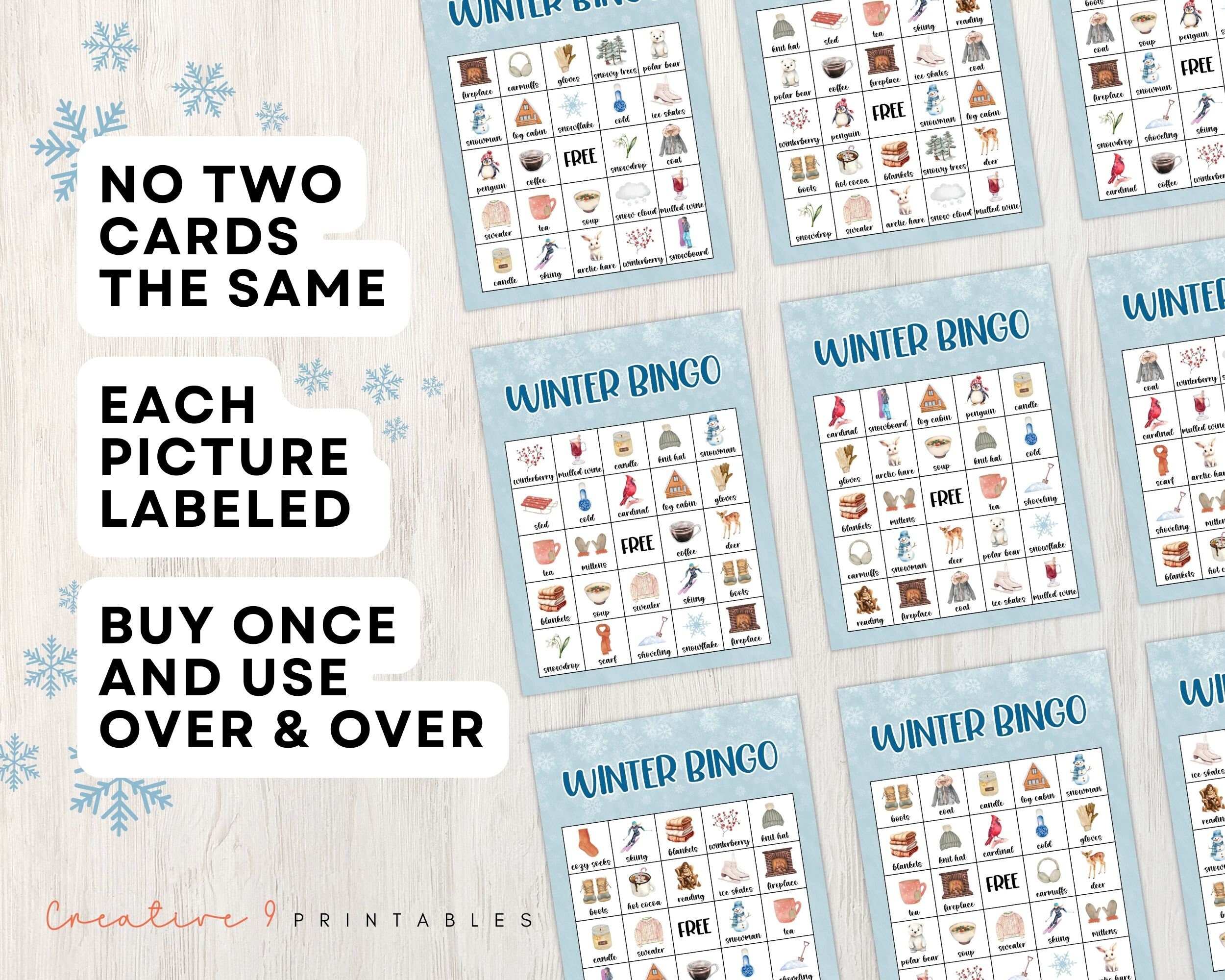 Winter Bingo Printable Game for Kids, Adults, and Seniors, 30 Bingo ...