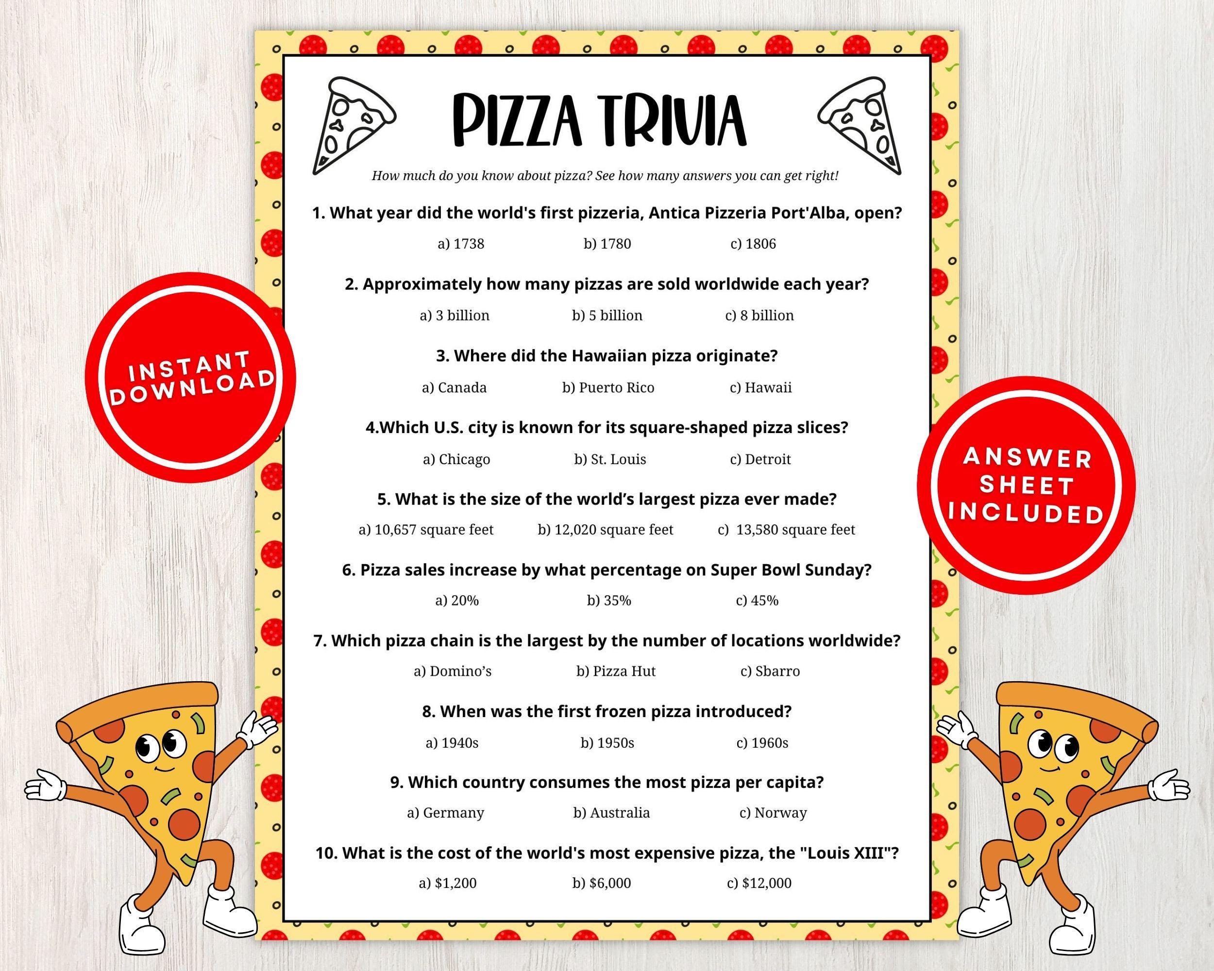 Pizza Trivia Printable Game for Kids and Adults, 10 Pizza Questions ...
