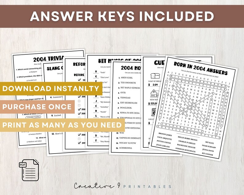 21st Birthday Party Games, Printable Game Bundle With Answer Keys, Born ...