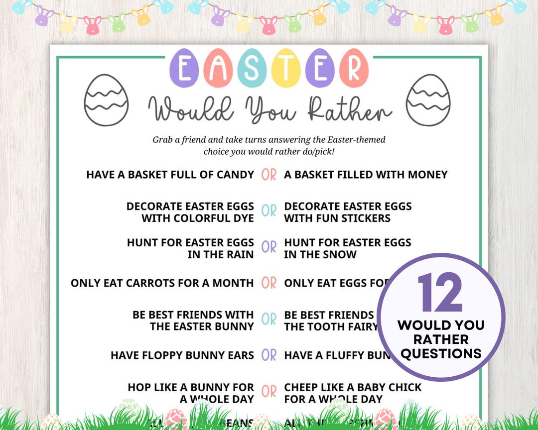 Easter Would You Rather Game for Kids, Printable This or That With ...