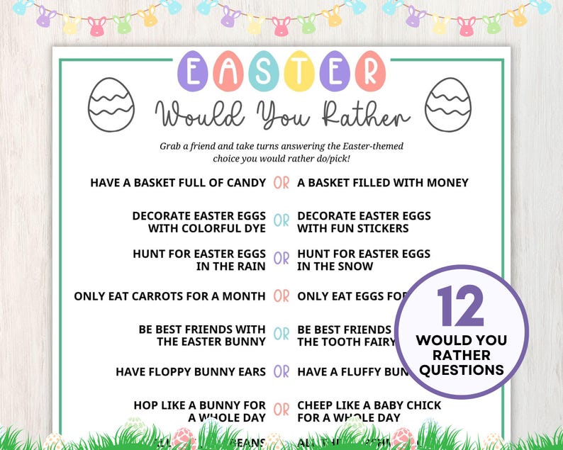 Easter Would You Rather Game for Kids, Printable This or That With ...