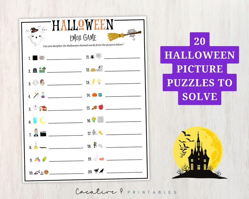 Halloween Emoji Printable Game for Kids and Adults, Fun Picture Trivia ...