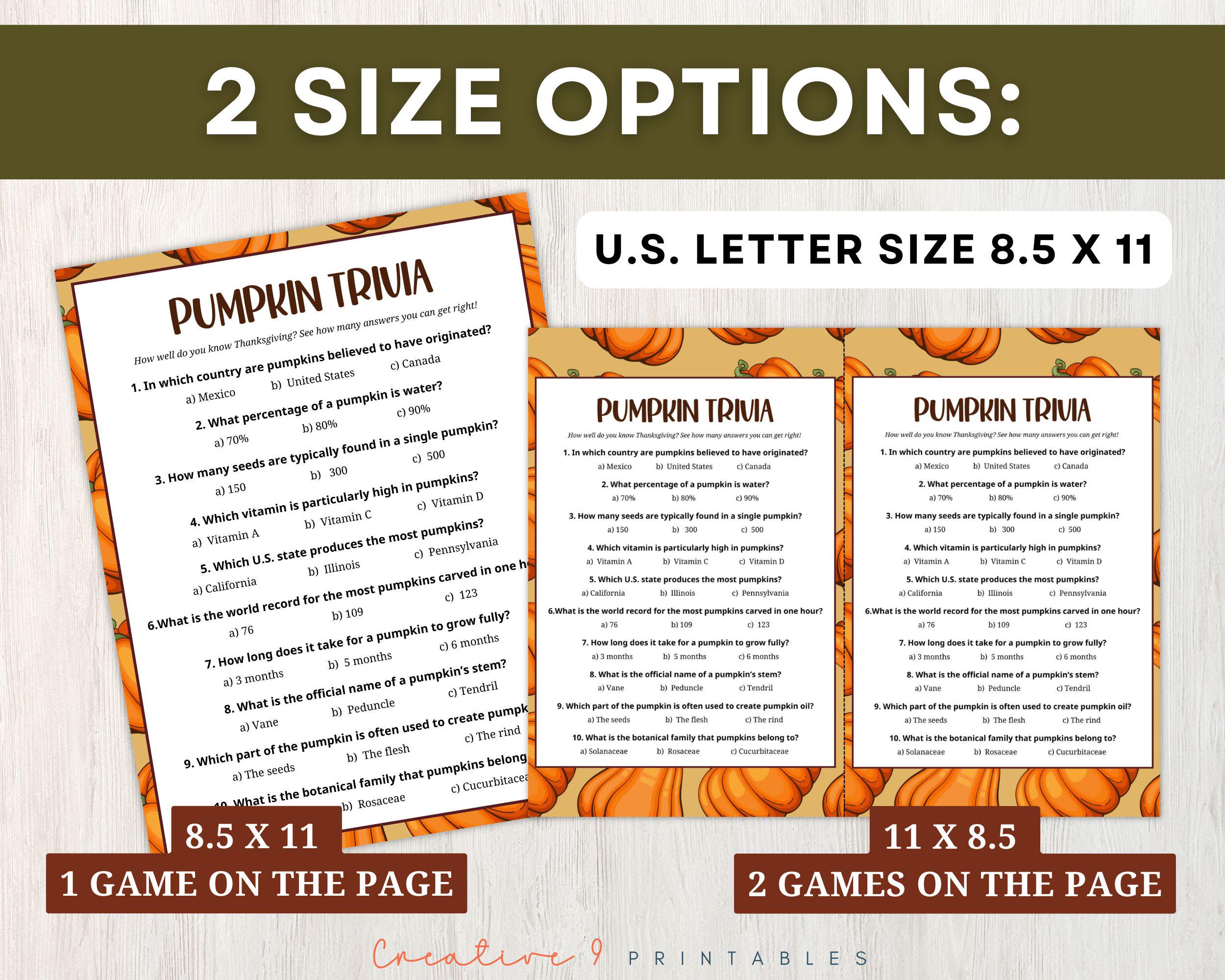 Pumpkin Trivia Game Printable for Kids and Adults, 10 Fall Trivia ...