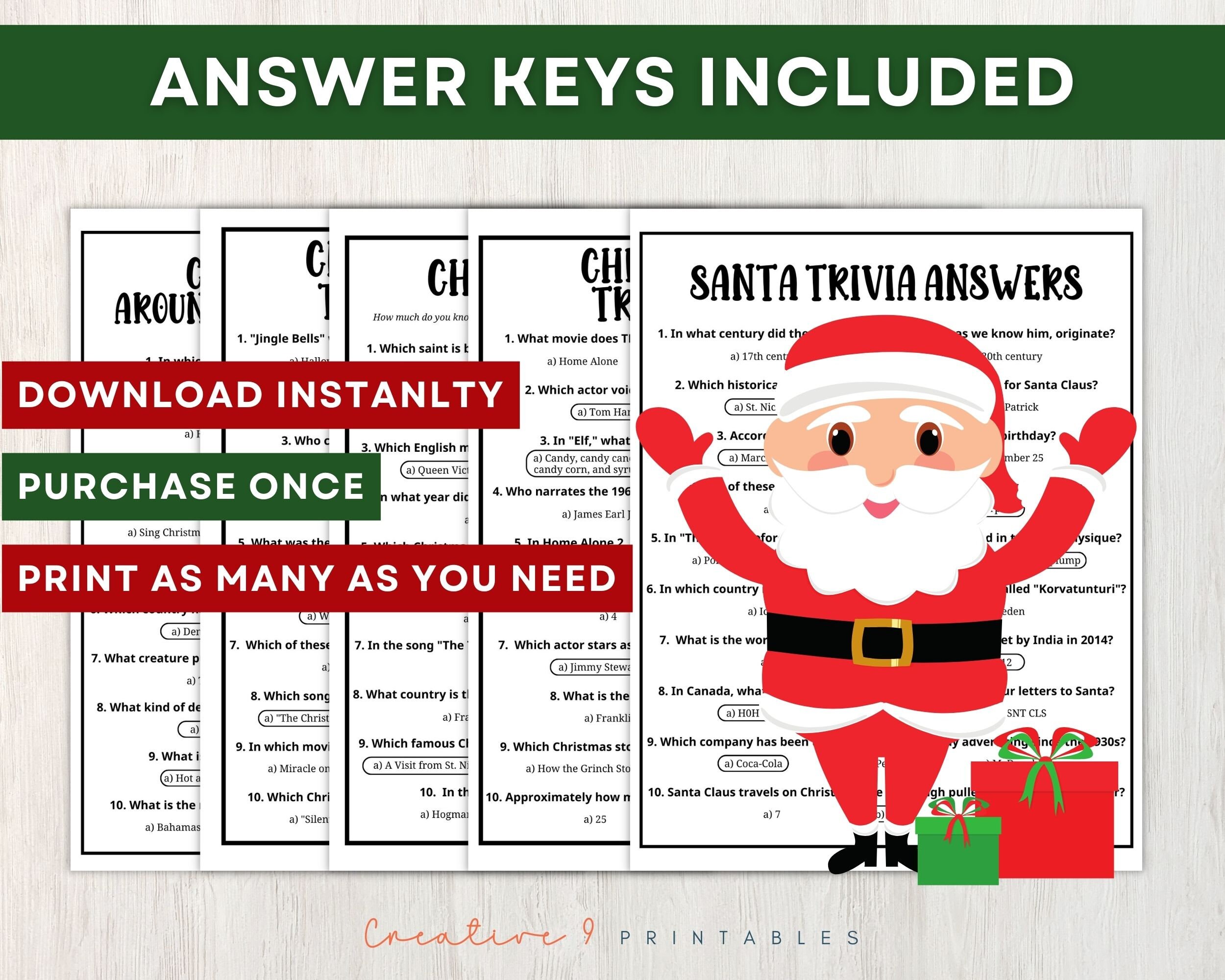 Printable Christmas Trivia Game Pack for Adults and Kids, 5 Christmas ...
