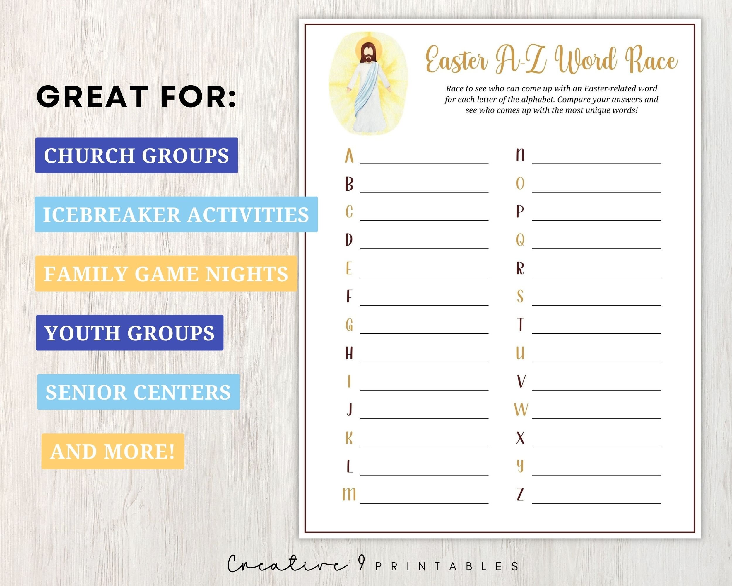 Christian Easter A to Z Word Race, Fun Printable Easter A-Z Game for ...