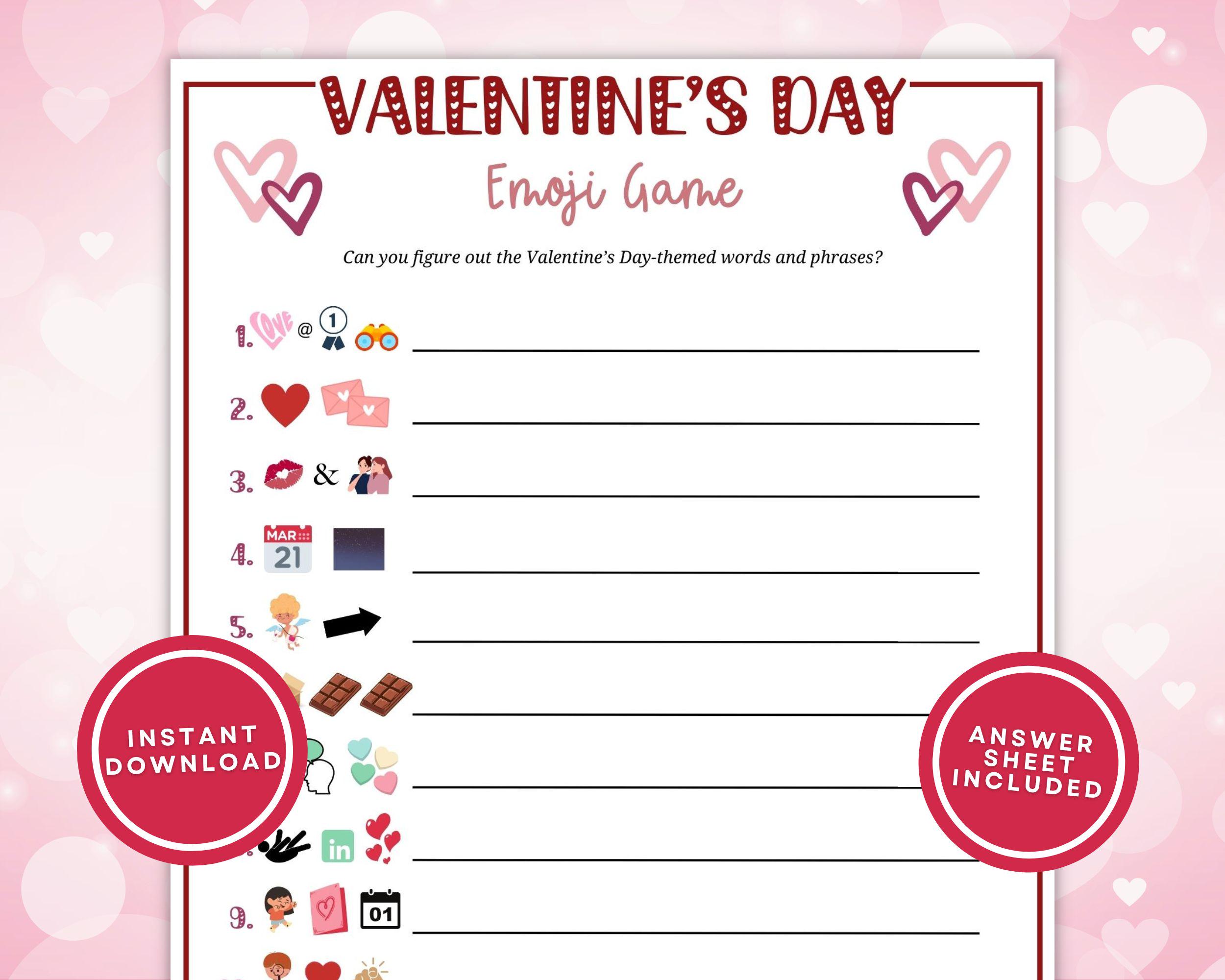 Valentine Emoji Game for Kids and Adults, Fun Printable Valentine ...